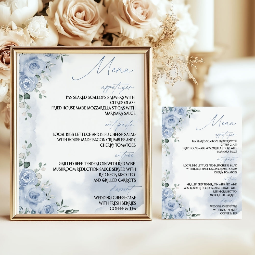 Serene Blue Menu A5 / A4 Sign | Simply Favours – Simply Wedding Favours