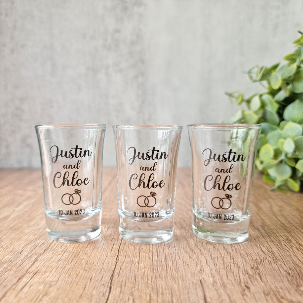 Personalised Shot Glass With Custom Sticker Simply Wedding Favours
