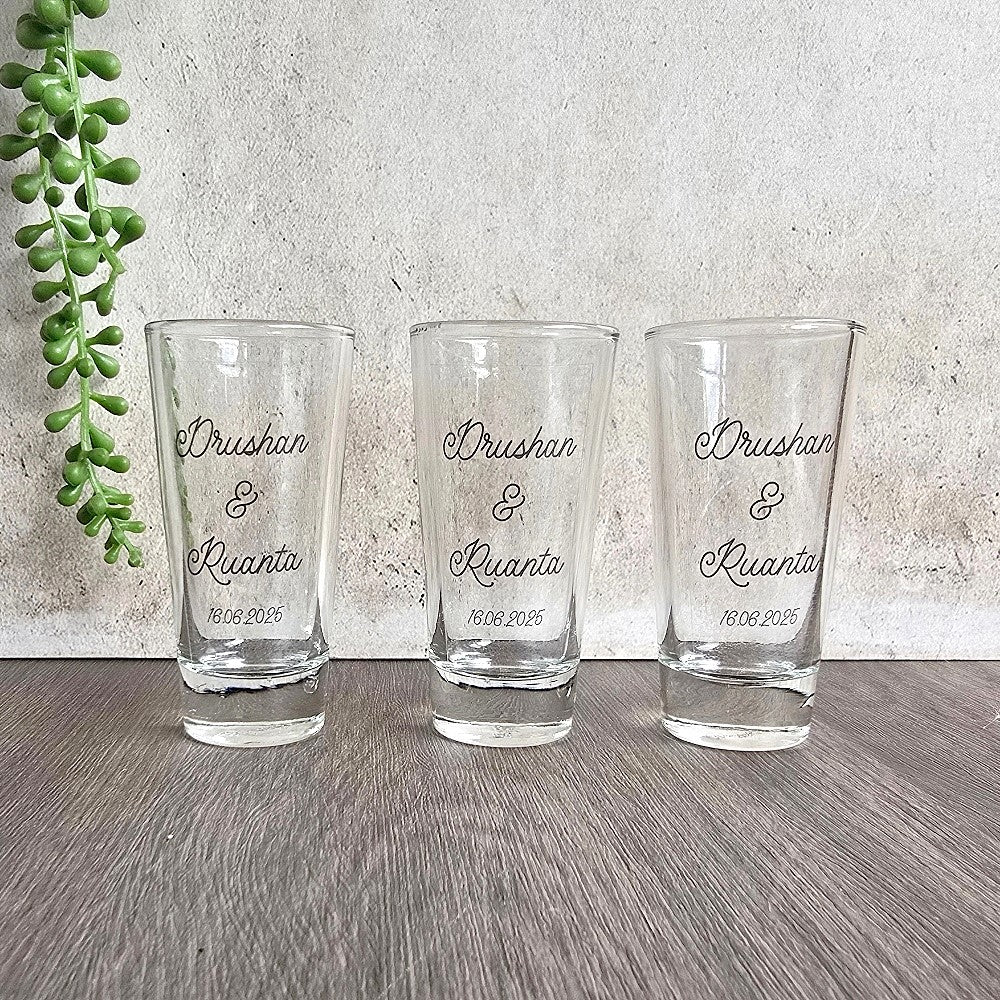 Personalised 50ml Shot Glass with Custom Sticker - Wedding | Simply ...
