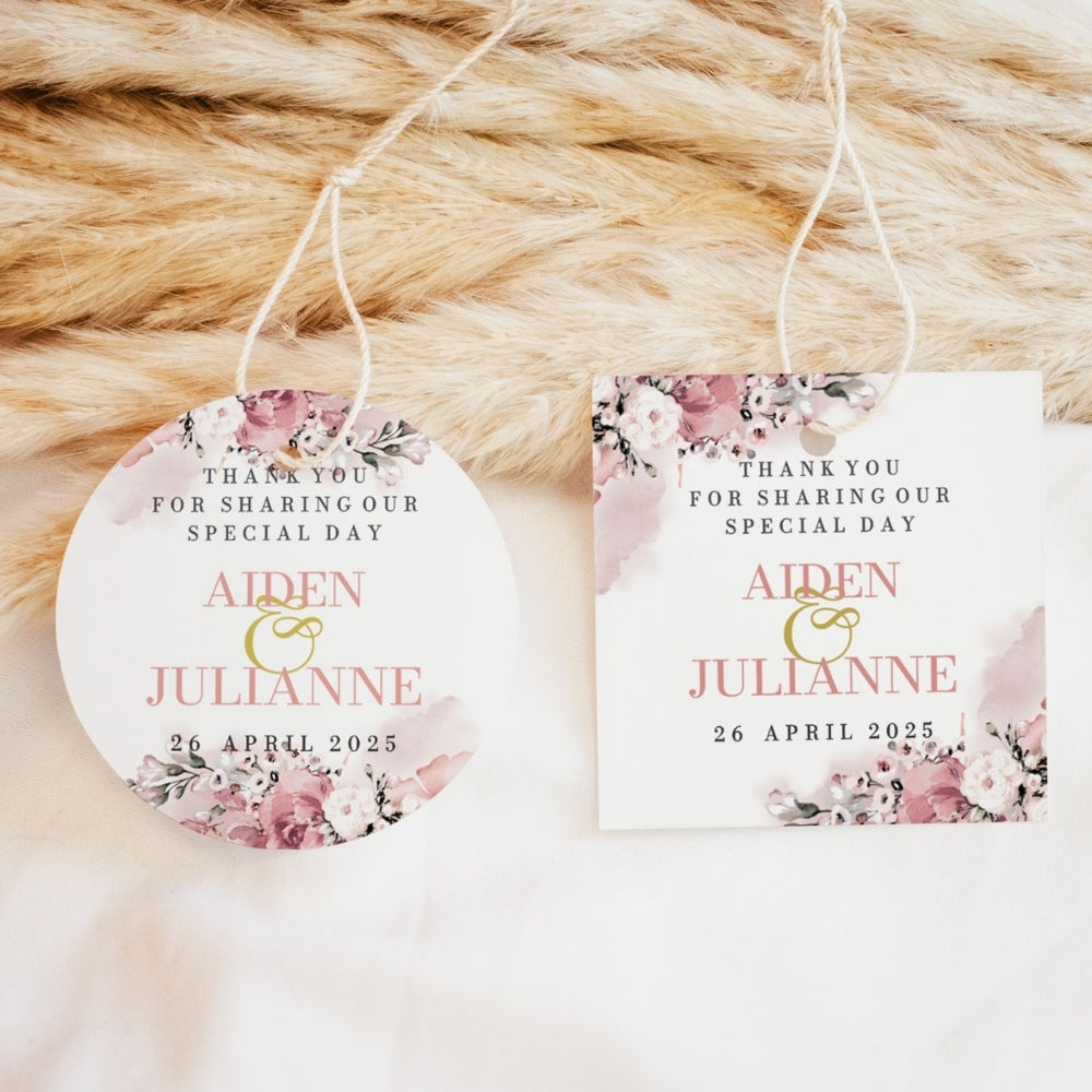 Thank you tag/sticker - Blushing Pink Blooms – Simply Wedding Favours