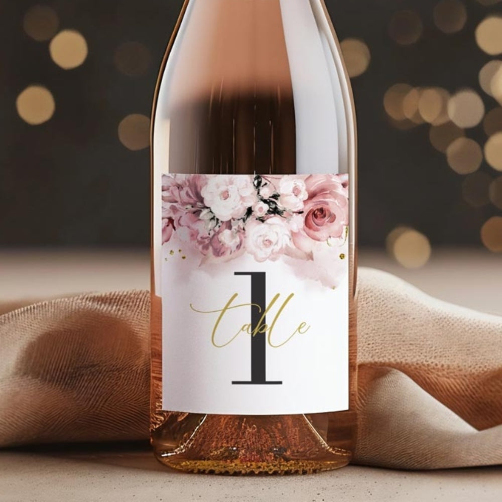 Wine Label Table Numbers - Blushing Pink Blooms – Simply Wedding Favours
