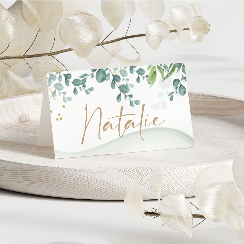 Place card holder - Gold and Green Eucalyptus - Wedding | Simply ...