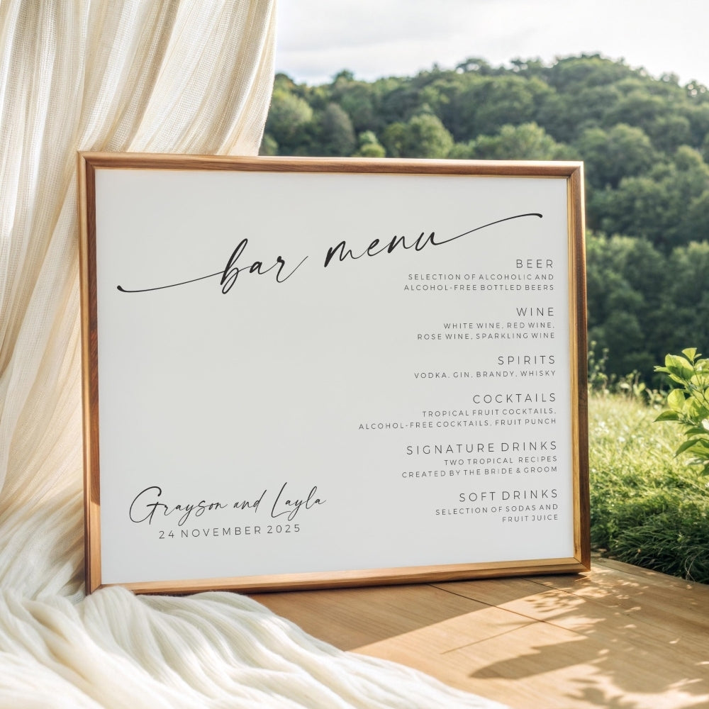 Minimalist Bar Menu Sign - Wedding | Simply Favours – Simply Wedding ...