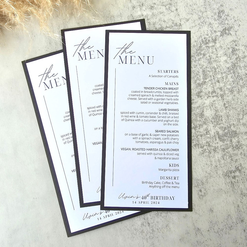 Minimalistic Modern Menu - Black & White – Simply Wedding Favours