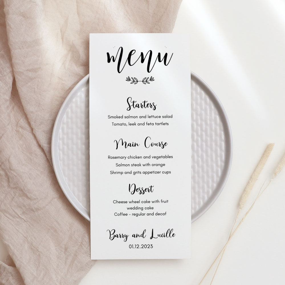 Simplistic Menu – Simply Wedding Favours