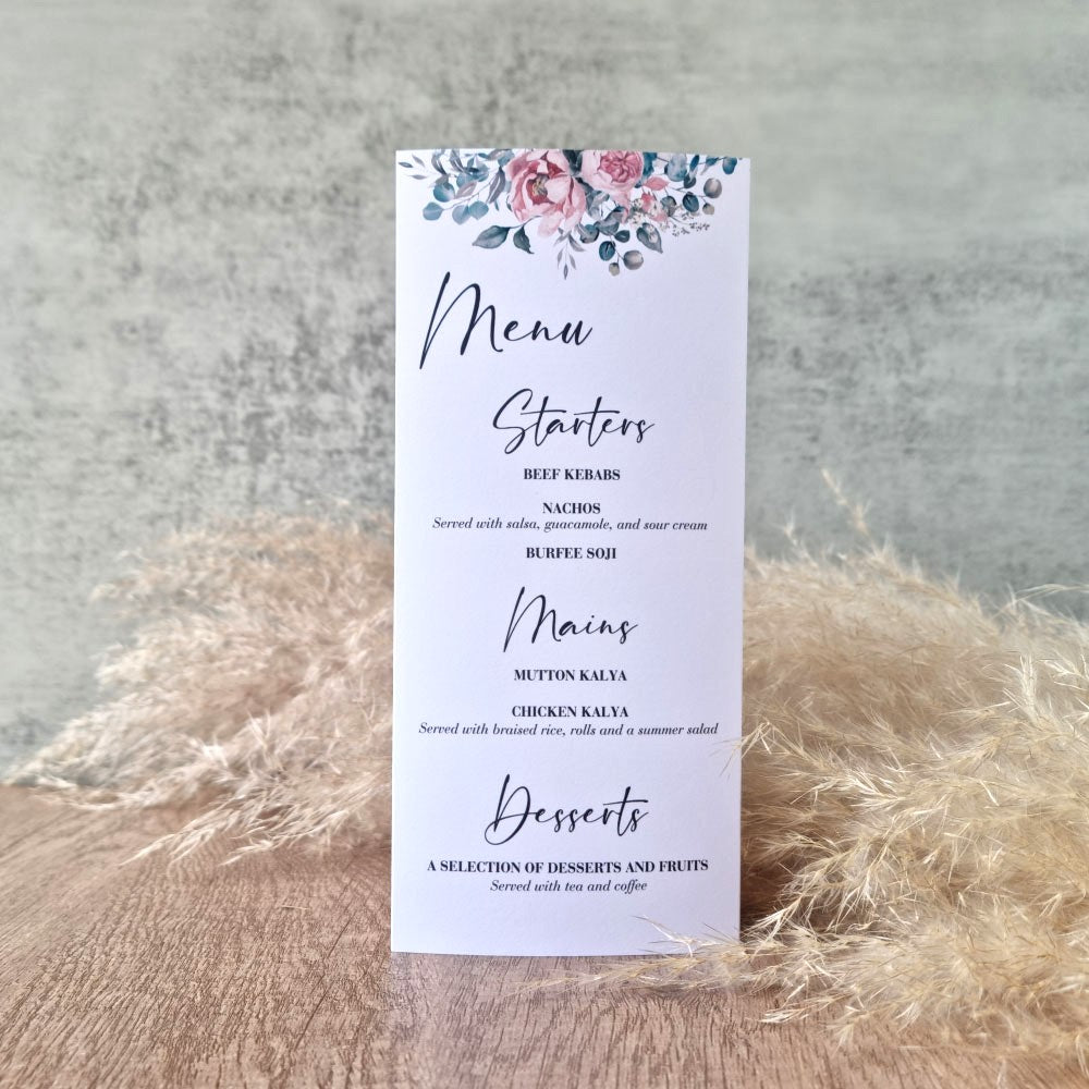 Tri-Fold Menu (Three sided) Blush Pink – Simply Wedding Favours