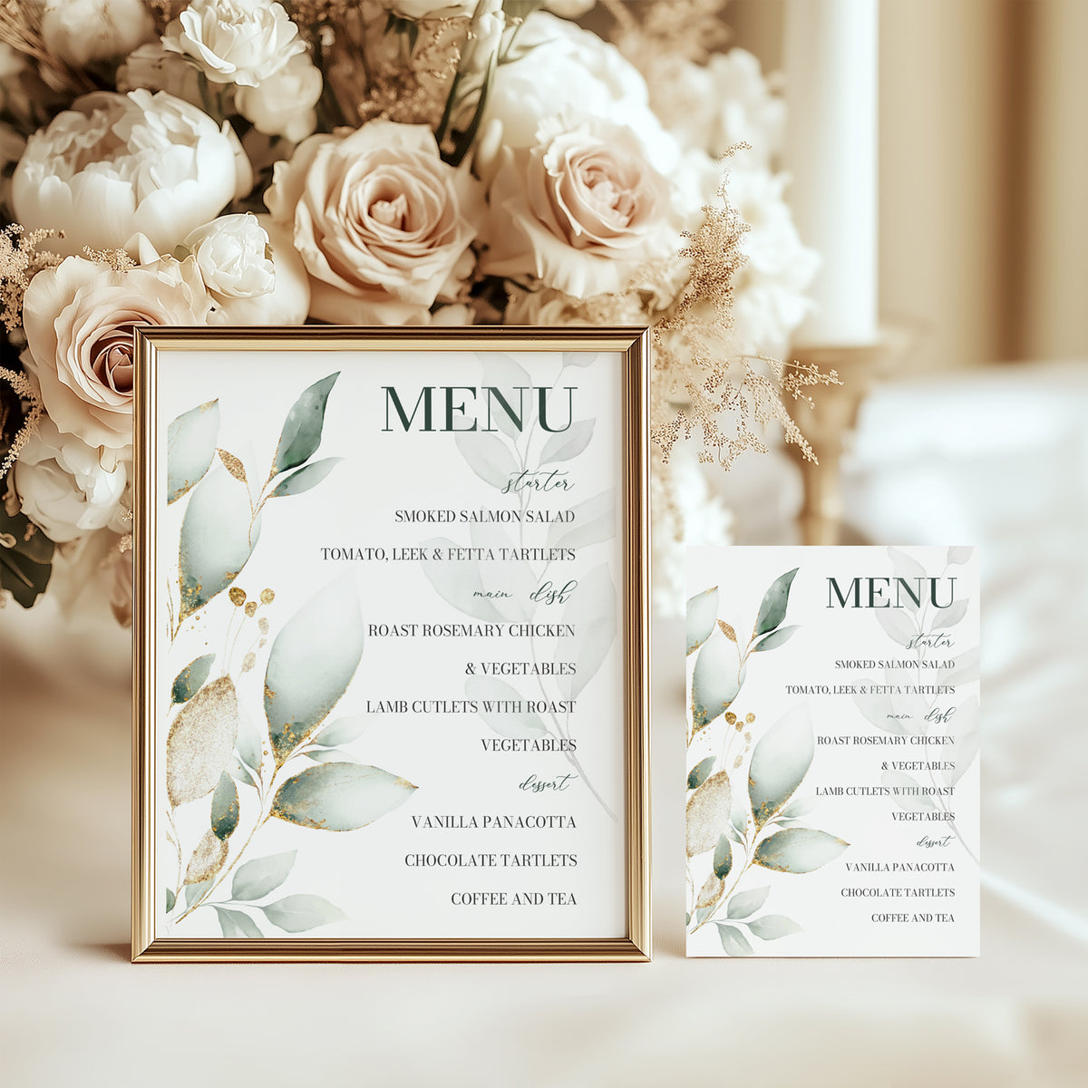 Elegant Green Botanical Menu - A5 / A4 – Simply Wedding Favours