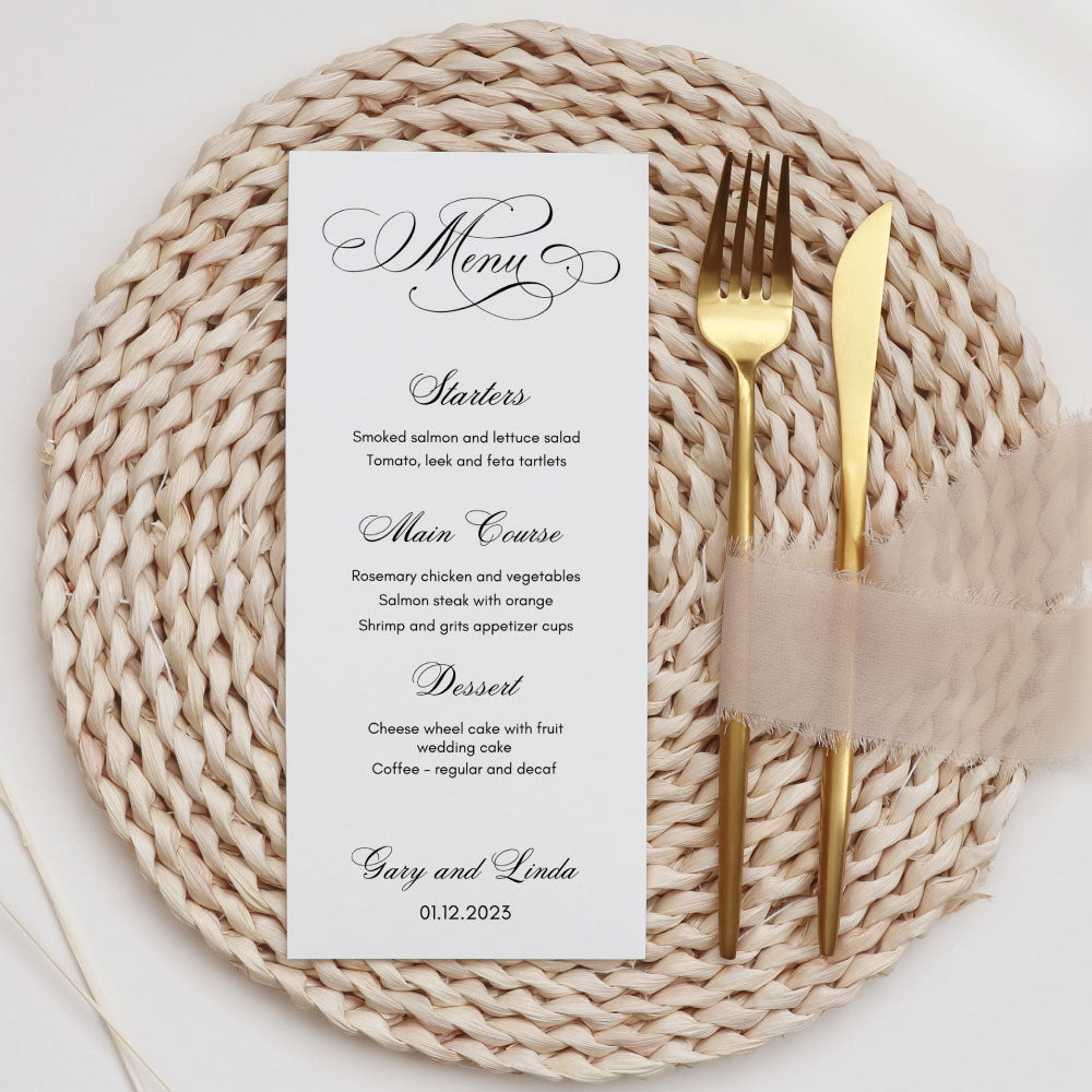 Minimalistic Modern Menu – Simply Wedding Favours