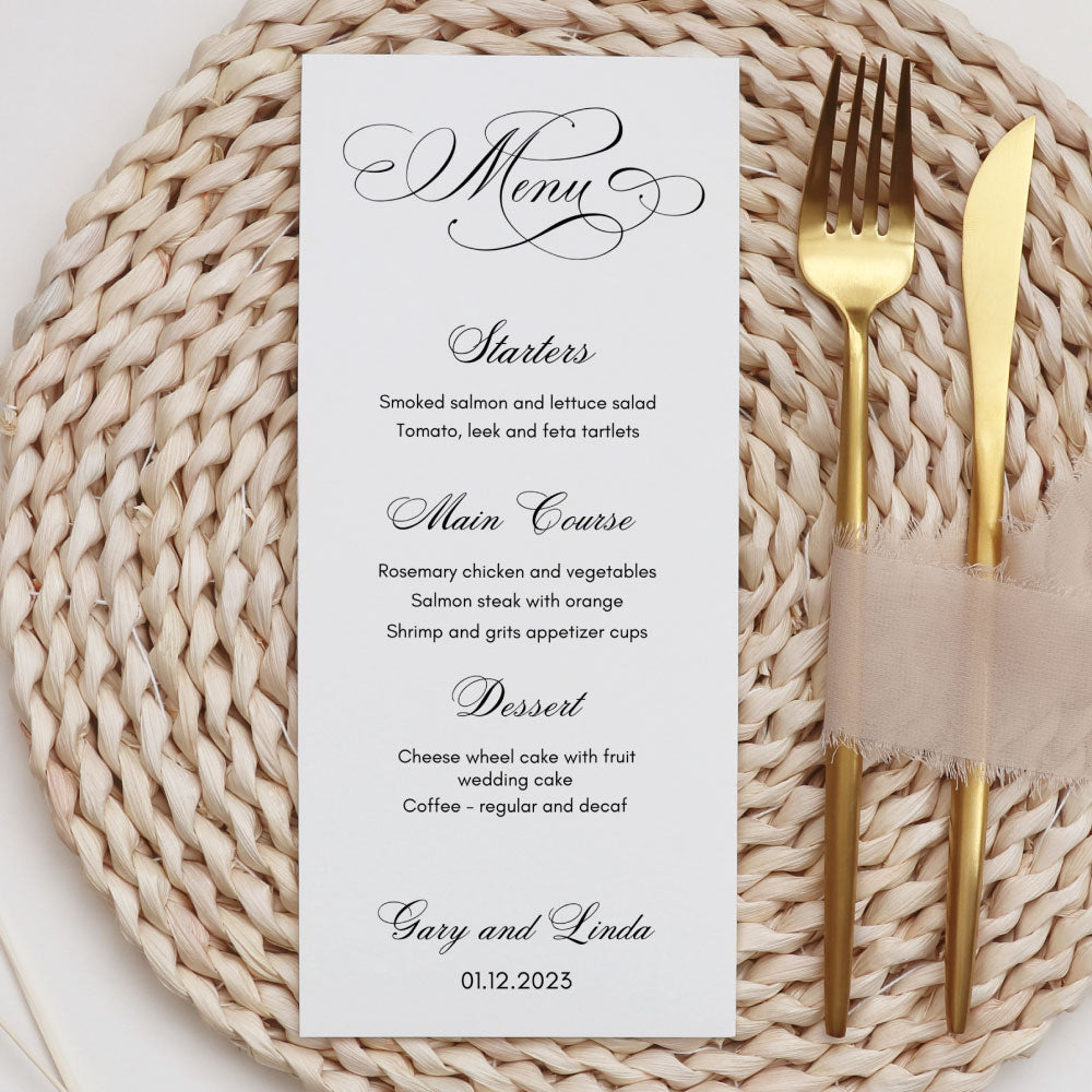 Minimalistic Modern Menu – Simply Wedding Favours