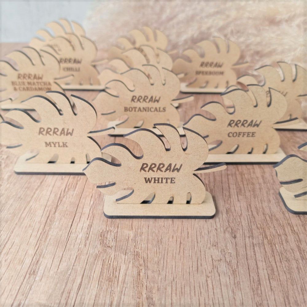 Personalised Monstera Leaf Shaped Wood Name Place Holders with Stand ...