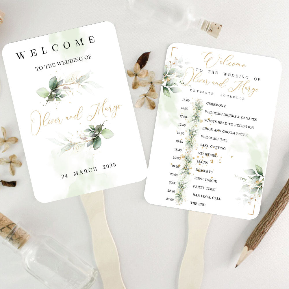 Paddle Fan Program - Elegant Green Botanical – Simply Wedding Favours