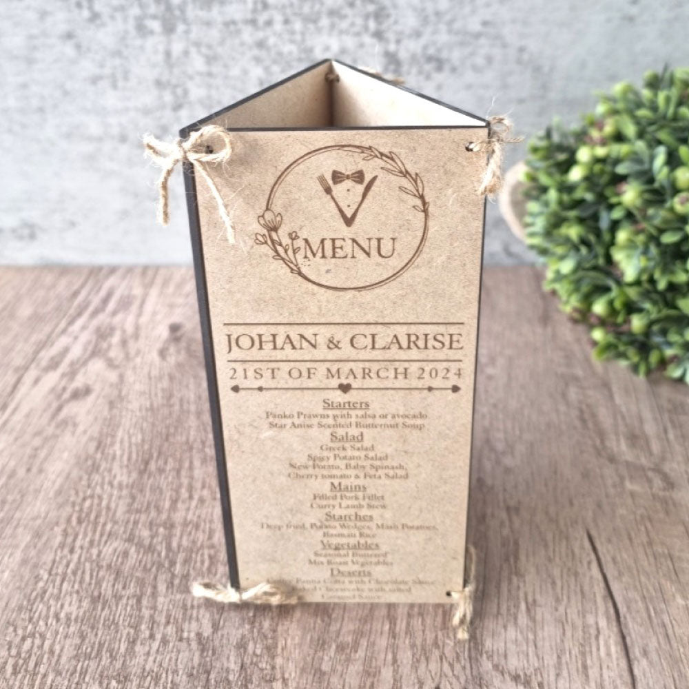Tri-Sided Wooden Table Menu (Three sided) – Simply Wedding Favours