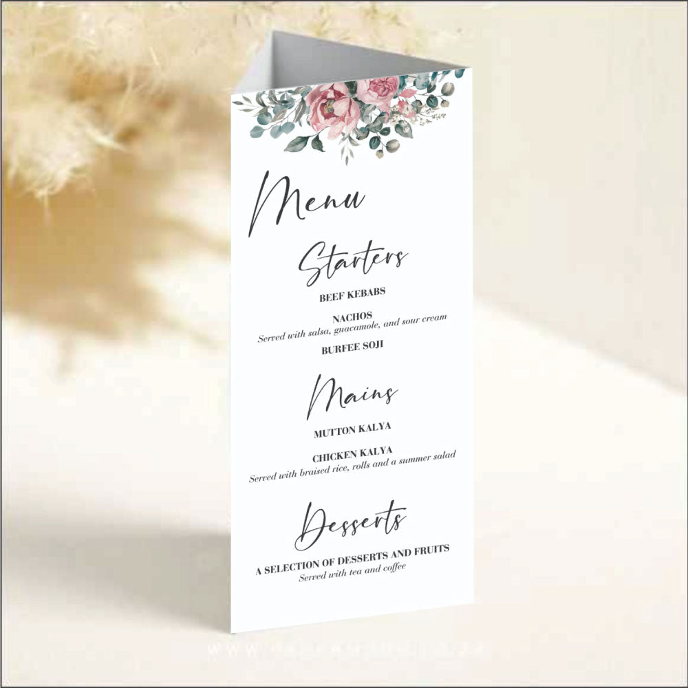 Tri-Fold Menu (Three sided) Blush Pink – Simply Wedding Favours
